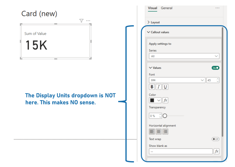 How to find the Display Units dropdown in the new Card visual ...